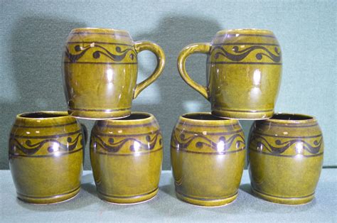 Купить Кружки пивные керамические набор 6 штук Зеленовато горчичные