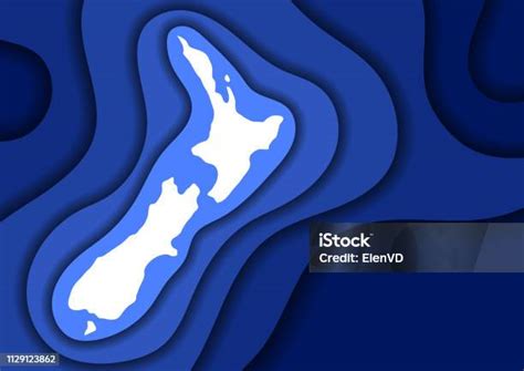 뉴질랜드 지도 개요에서에서 도식 레이어 3d 파도 잘라 종이 고 다른 하나를 숨깁니다 배너 포스터 인사말 카드에 대 한 레이아웃입니다 벡터 일러스트입니다 뉴질랜드에 대한