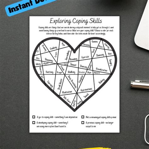 Coping Skills Coloring Worksheet Therapy Tool Self Help Etsy