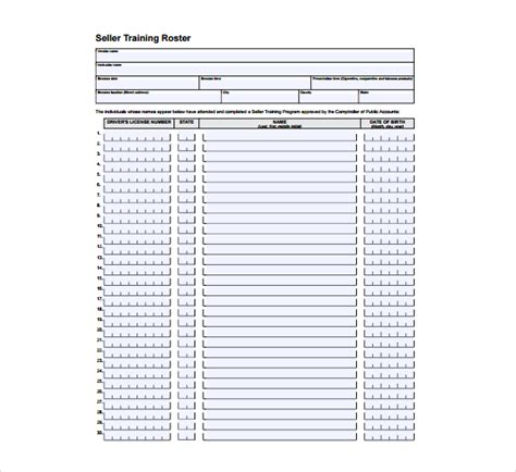 FREE 7 Sample Training Roster Templates In PDF