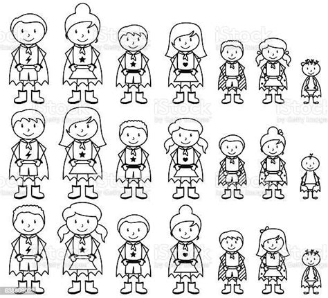 다양한 스틱 피겨 슈퍼 히어로 또는 슈퍼 히어로 가족의 귀여운 컬렉션 슈퍼히어로에 대한 스톡 벡터 아트 및 기타 이미지 슈퍼히어로 스케치 가족 Istock