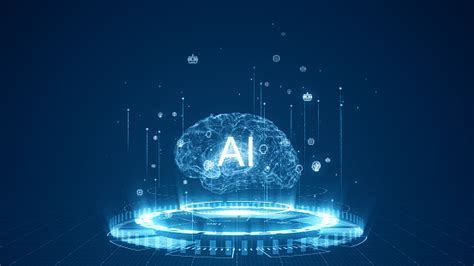 파란색 디지털 두뇌 로고와 Ai 챗봇과 기계 학습 기술이 적용된 미래 지향적인 Hud와 추상적인 배경에 인공 지능과 로봇 아이콘 개념이 있습니다 인공지능에 대한 스톡 사진