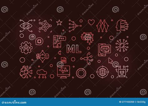 Ml Concept Horizontal Vector Colored Line Banner Machine Learning
