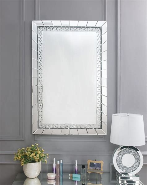 Acme Nysa Mirrored And Faux Crystals Accent Wall Mirror Care Free Home