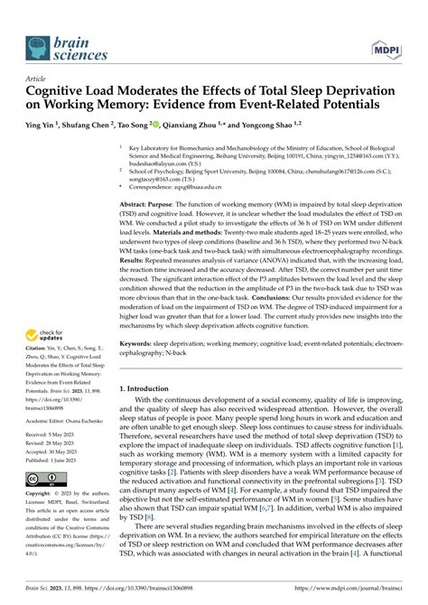 Pdf Cognitive Load Moderates The Effects Of Total Sleep Deprivation On Working Memory