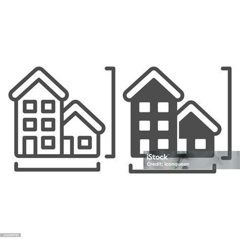 고층 건물과 개인 주택 라인과 견고한 아이콘 건축가 스튜디오 컨셉 벡터 그래픽입니다 흰색 배경에 고층 건물 측정 기호 모바일 또는 웹 디자인에 대한 개요 스타일 아이콘 0