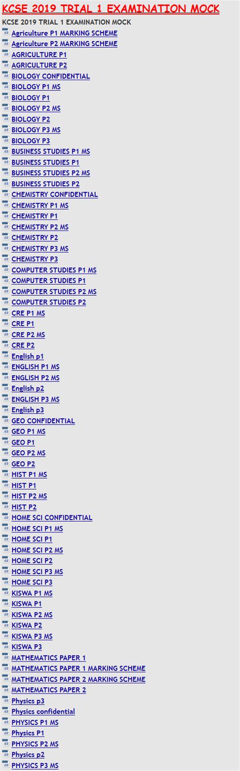 Kcse 2019 Trial 1 Examination Mock Kcse Revision