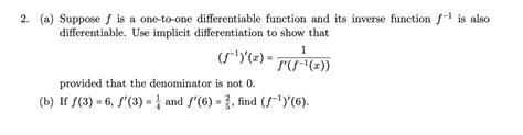 Solved A Suppose F Is A One To One Differentiable Function Chegg