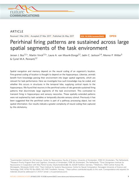 Pdf Perirhinal Firing Patterns Are Sustained Across Large Spatial Segments Of The Task Environment