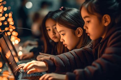 premium ai image girls participating in a coding workshop learning