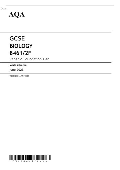 Aqa Gcse Biology Foundation Tier Paper 1 And 2 June 2023 Question Papers And Mark Schemes