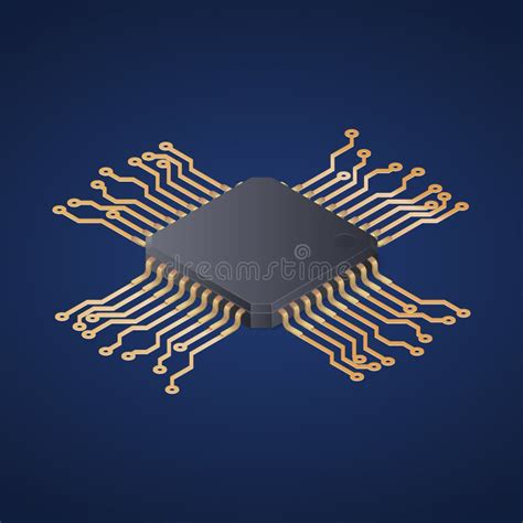 Cpu Microprocessor Microchip Circuit Board Isometric Vector Illustration Stock Vector