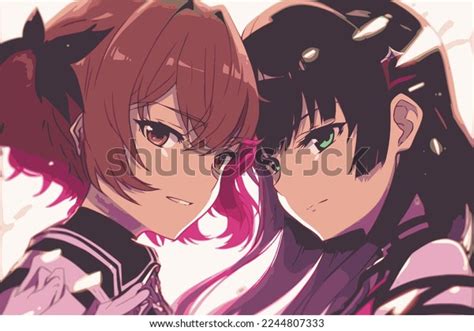 Two Girls Love Anime Style Stock Vector Royalty Free 2244807333