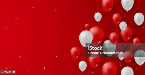 흰색과 빨간색 풍선 배경 와 사본 공간 와 금색종이 와 벡터 일러스트 레이 션 축하합니다 벽지 축하 배너 3차원 형태에 대한 스톡 벡터 아트 및 기타 이미지 Istock
