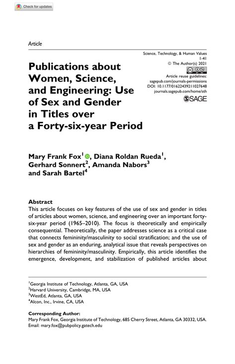 Pdf Publications About Women Science And Engineering Use Of Sex