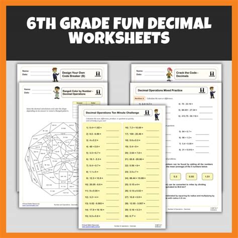 Decimal Practice Sheets Fun 6th Grade Math Ccss Aligned Worksheets