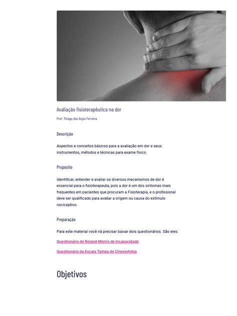 Avaliação Fisioterapêutica Da Dor Pdf Dor Psicologia