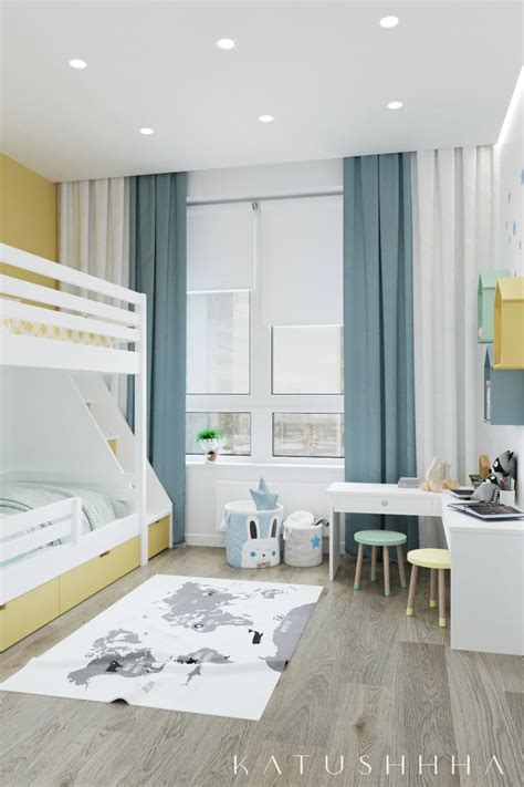 Детская комната для двоих детей Детская для разнополых Дизайн детской Небольшие комнаты