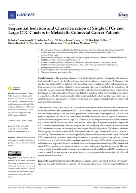 Pdf Sequential Isolation And Characterization Of Single Ctcs And