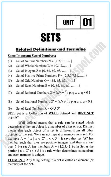 Sets Definitions And Formulae Mathematics Notes For Class 10th Artofit