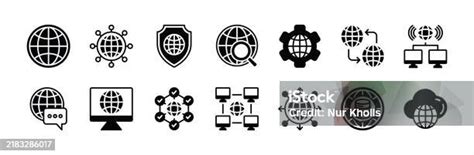 글로벌 기술 아이콘 벡터 세트입니다 네트워크 사이버 공간 연결 웹 사이버 보안 관리 연구 통신 클라우드 컴퓨팅 글로브 서버 데이터 포함 0명에 대한 스톡 벡터 아트 및 기타
