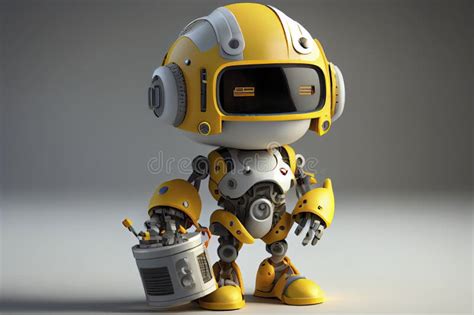 Engineer Robot With 3d Rendering Cute And Small Artificial Intelligence Assistant Robot Wear