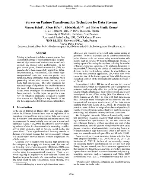 Pdf Survey On Feature Transformation Techniques For Data Streams