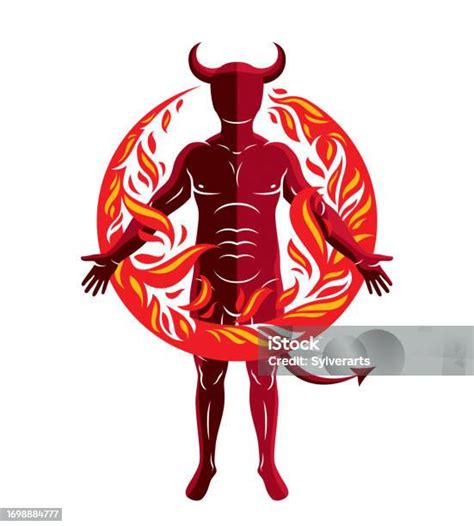 불덩어리로 둘러싸인 체육 발 정된 남자입니다 미 스틱 지옥의 악마 악마 루시퍼의 벡터 그림 악마에 대한 스톡 벡터 아트 및 기타 이미지 Istock