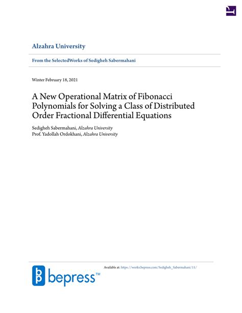 Pdf A New Operational Matrix Of Fibonacci Polynomials For Solving A