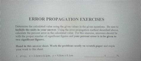Solved Error Propagation Exercises Determine The Calculated