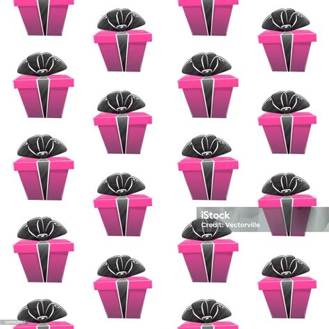 선물 상자 리본 활 축하 깜짝 생일 포장지 또는 섬유 반복 장식 벡터 만화와 선물 상자 원활한 패턴 흰색 배경에 격리 검은색에 대한 스톡 벡터 아트 및 기타 이미지 Istock