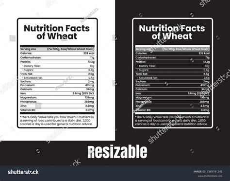 Wheat Nutrition Facts Nutrition Facts Nutrition Stock Vector Royalty