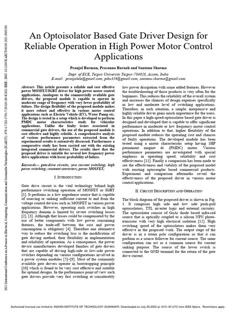 Anoptoisolatorbasedgatedriverdesignforreliableoperationinhighpowermotorcontrol