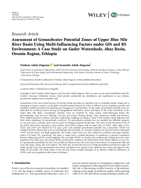 Pdf Assessment Of Groundwater Potential Zones Of Upper Blue Nile