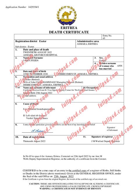 Download Eritrea Death Certificate Pdf And Word Template Fullpsd