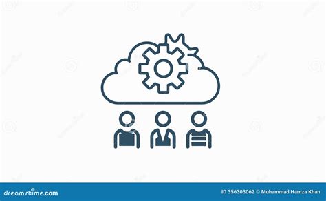 Teamwork And Collaboration Concept With Gear Connecting Three People Under Cloud Vector