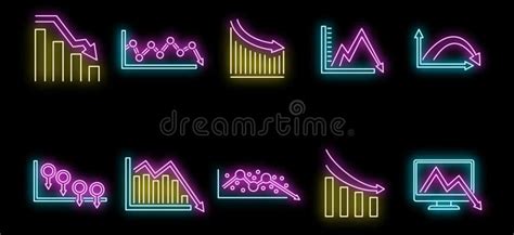 Regression Chart Icons Set Vector Neon Stock Illustration