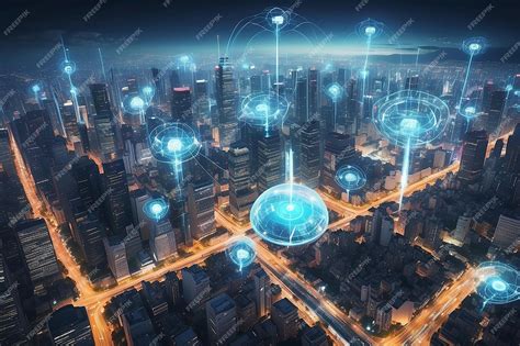 Modern Cityscape And Communication Network Concept Telecommunication Iot Internet Of Things Ict