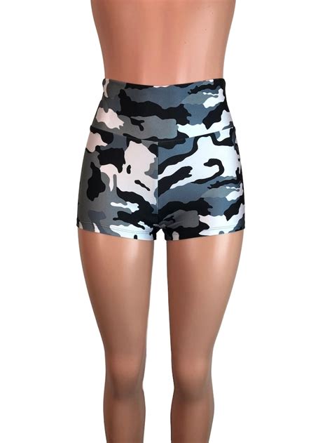 Blackwhite Camouflage Camo High Waisted Booty Shorts Club Or Rave Wear Crossfit Running