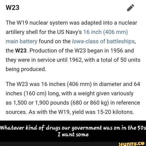 The W19 Nuclear System Was Adapted Into A Nuclear Artillery Shell Forthe Us Navys 16 Inch 406