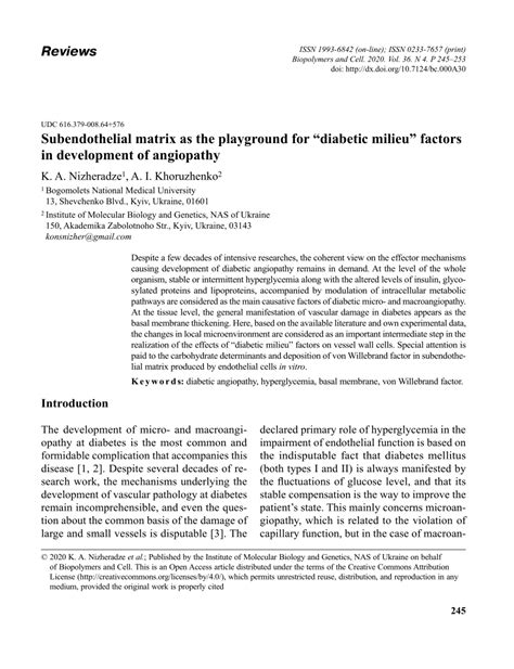Pdf Subendothelial Matrix As The Playground For Diabetic Milieu