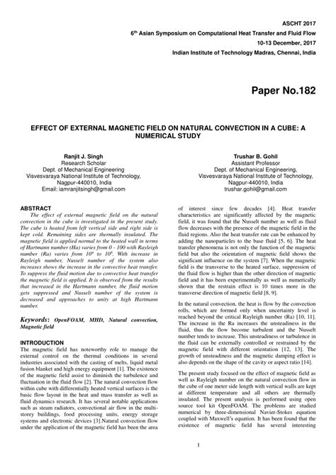 Pdf Effect Of External Magnetic Field On Natural Convection In A Cube