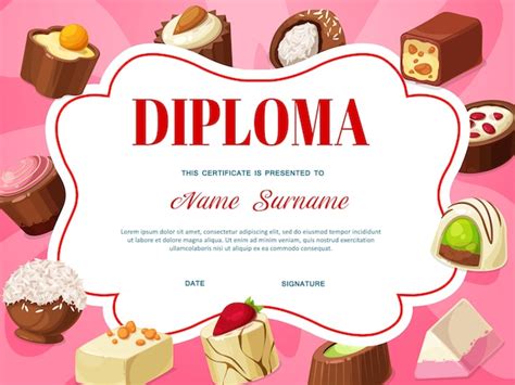 Шаблон сертификата детский диплом с шоколадом | Премиум векторы