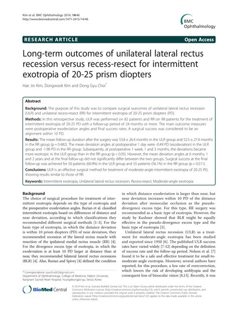 Pdf Long Term Outcomes Of Unilateral Lateral Rectus Recession Versus
