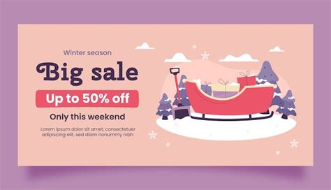 평평한 겨울 가로 판매 배너 템플릿 무료 벡터