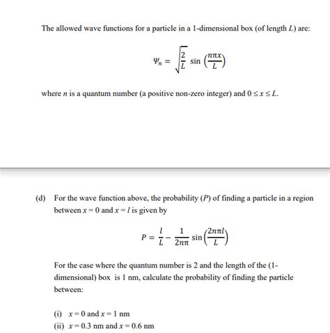Solved The Allowed Wave Functions For A Particle In A