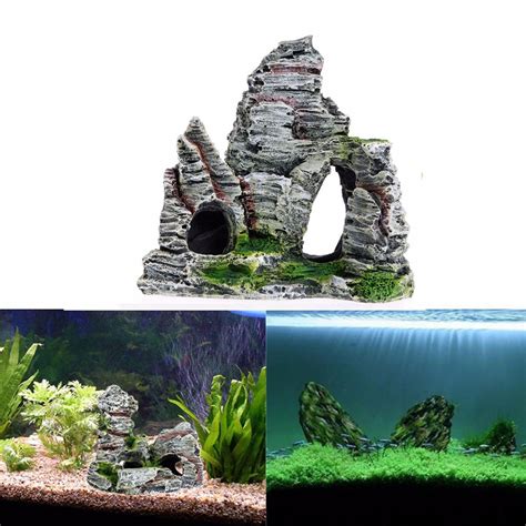 Heehom Resin Aquarium Mountain Decor With Rock Cave And Plants Fish Tank