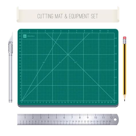 Cutting Mat And Equipment Set Premium Vector
