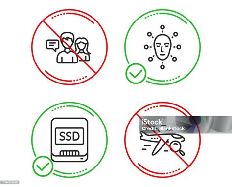 Ssd 사람들이 말하고 얼굴 생체 인식 아이콘을 설정 합니다 항공편 표지판을 검색 합니다 벡터 기포에 대한 스톡 벡터 아트 및 기타 이미지 Istock