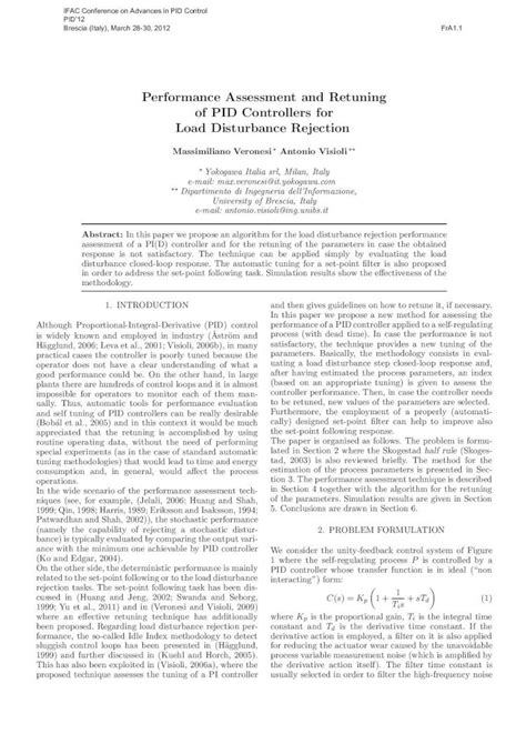 Pdf Performance Assessment Andretuning Of Pid Controllers For
